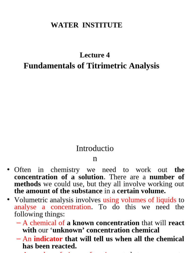 Titrimetric Analysis Fundamentals | PDF | Titration | Chemistry