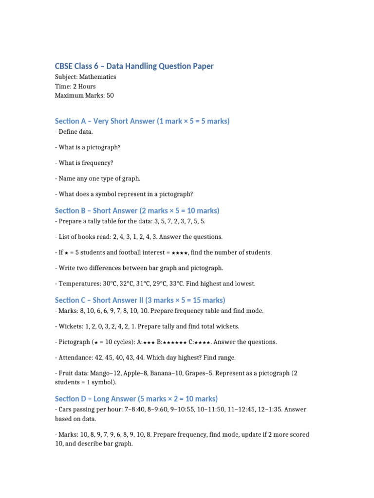 CBSE Class 6 Data Handling Paper | PDF