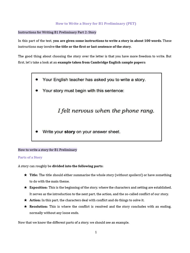 B1 Preliminary Story Writing Guide | PDF | Linguistics | Grammar