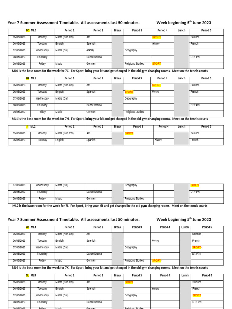 Year 7 8 9 Assessment Week Year 7 | PDF
