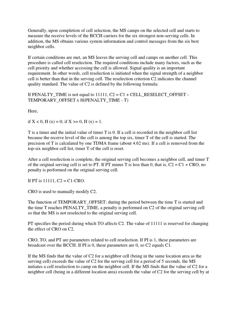 Cell Reselection | PDF | Gsm | Mobile Phones