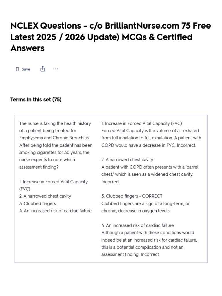 NCLEX Questions - C - o BrilliantNurse - Com 75 Free Latest 2025 - 2026 ...