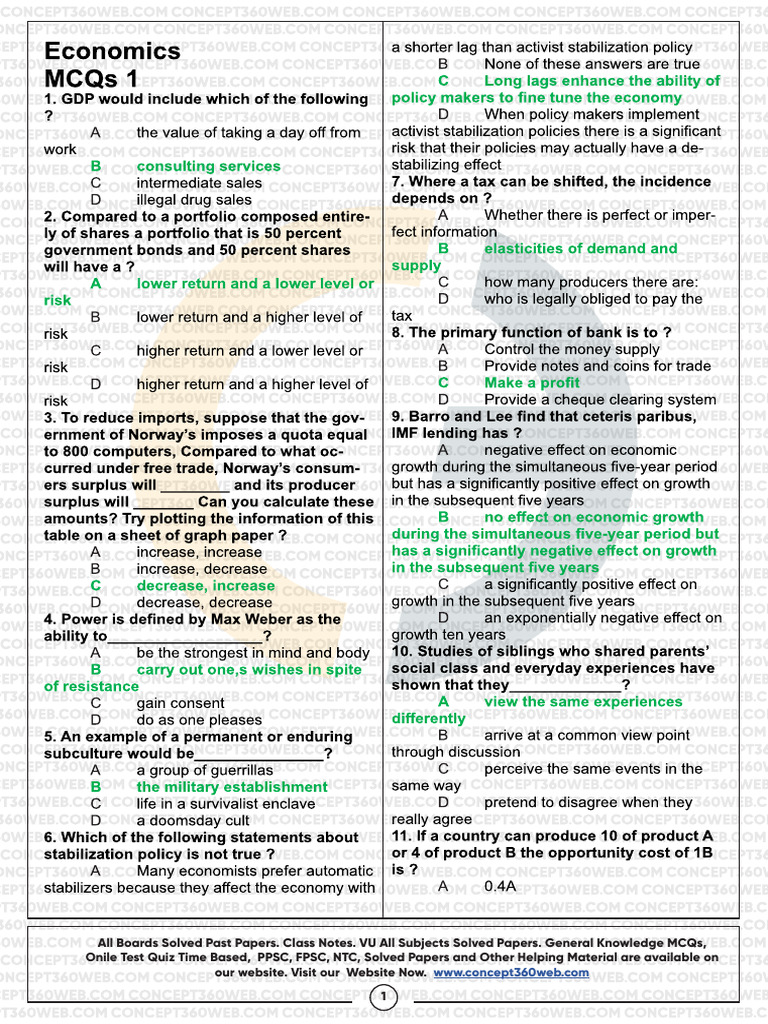 Economics Quiz 1 | PDF