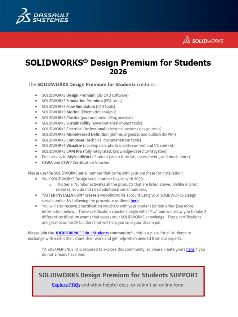 SOLIDWORKS Design Premium 2026 for Students | PDF