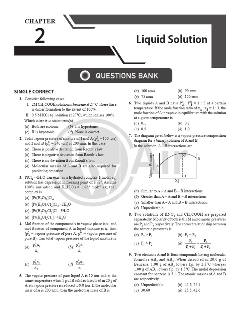 Liquid Solution Properties and Calculations | PDF | Vapor | Water