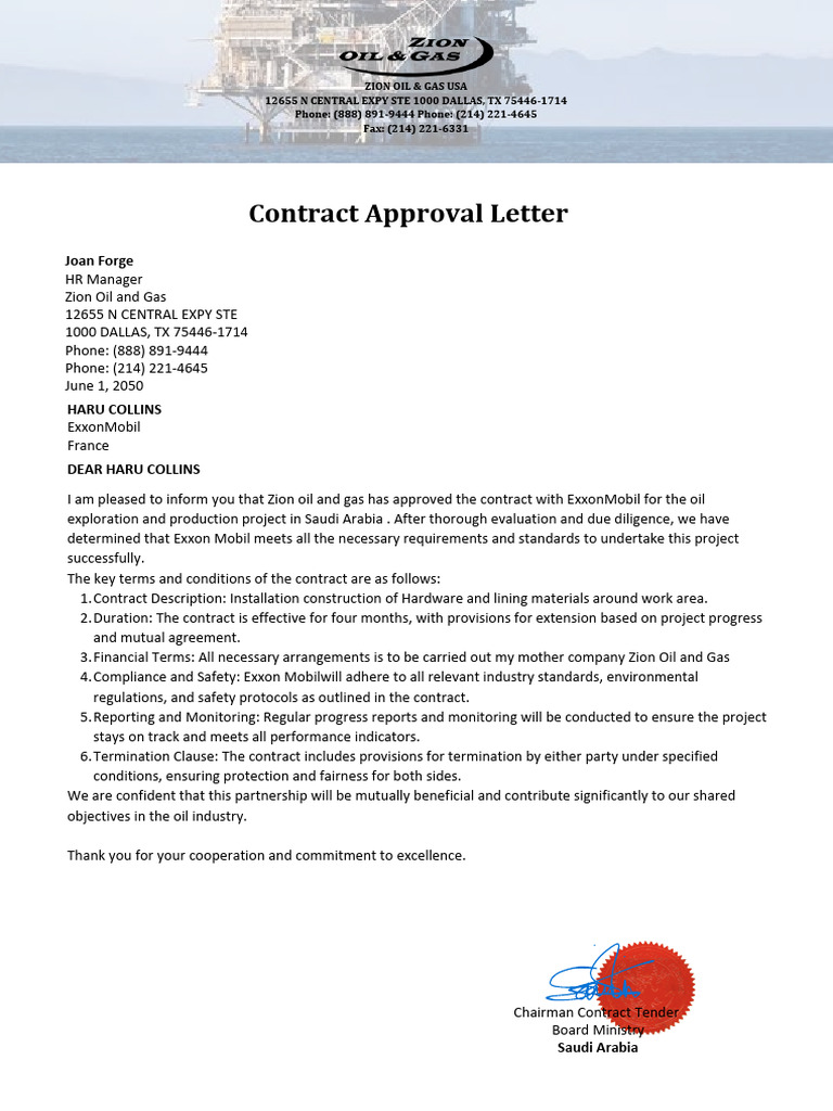 Zion Oil & Gas Contract with ExxonMobil | PDF