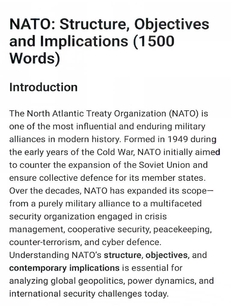 NATO-Structure, Objectives and Implication | PDF