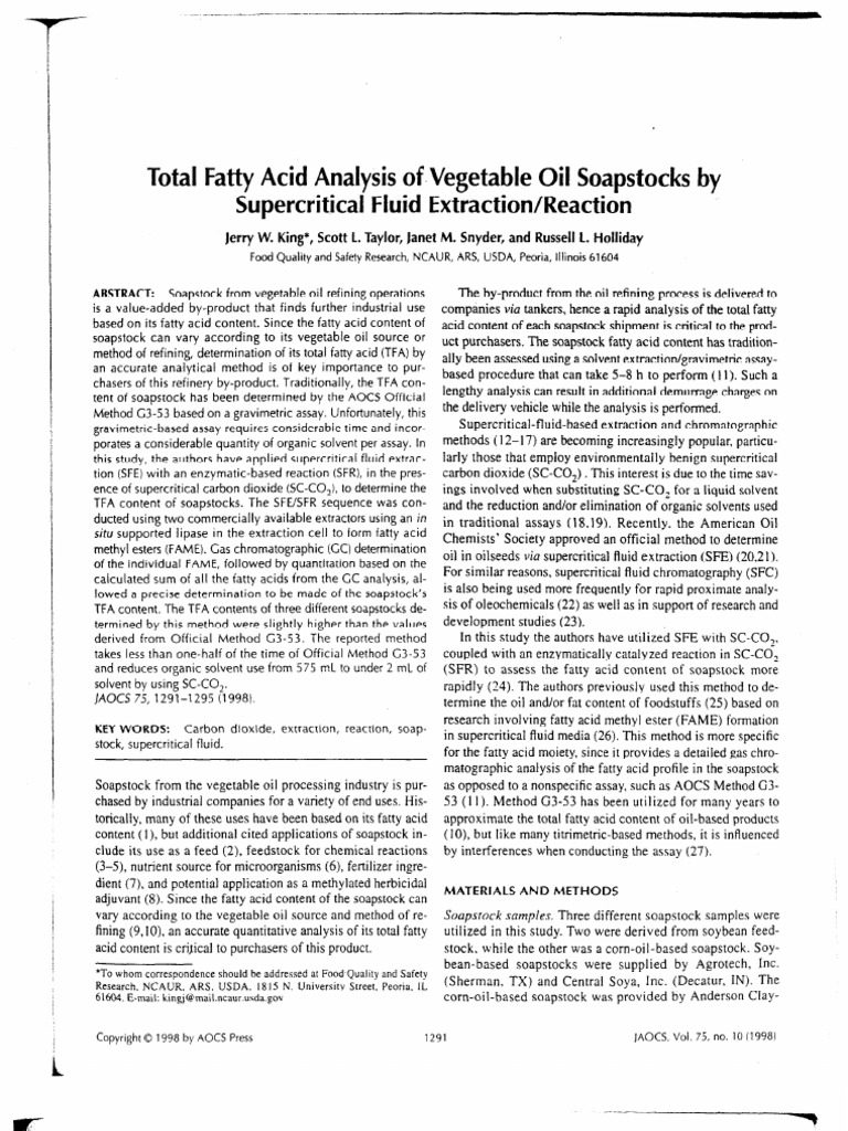 116 Total Fatty Acid Analysis | PDF | Vegetable Oil | Supercritical Fluid
