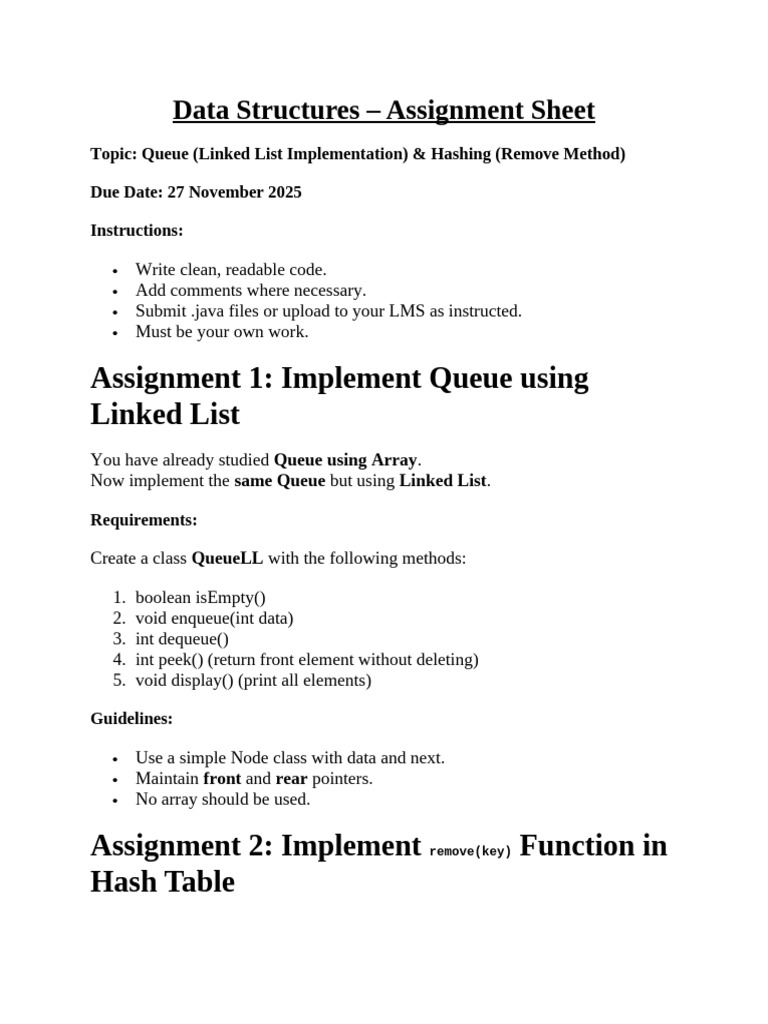 Queue and Hashing Assignment (3) | PDF