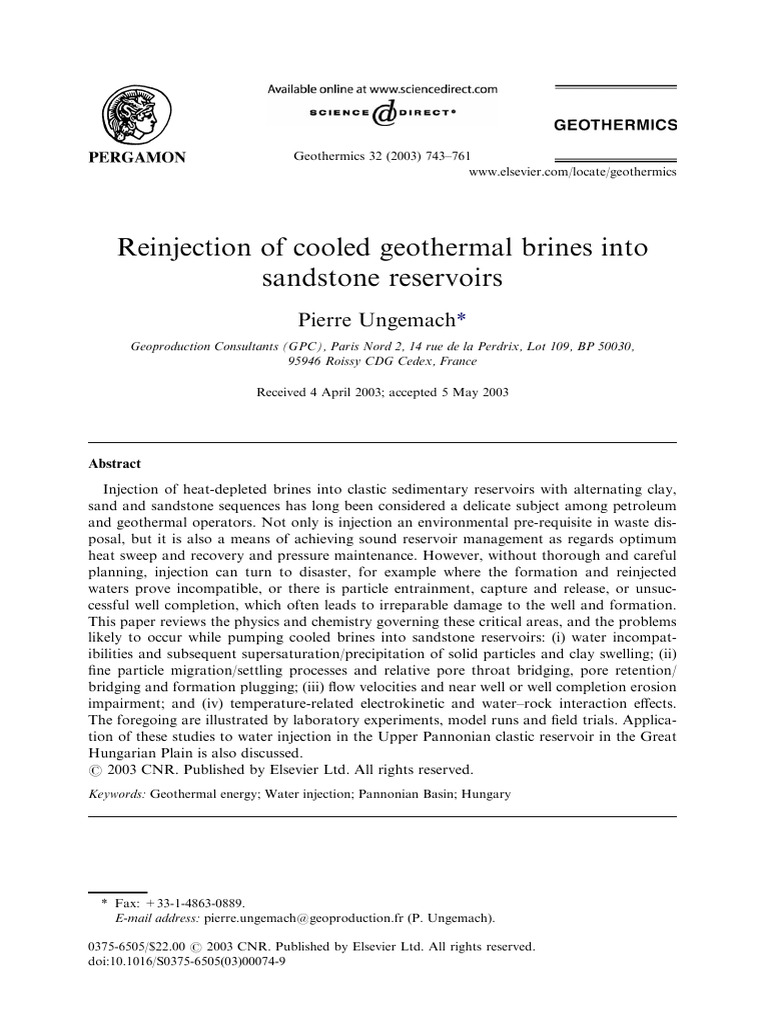 Cooled Geothermal Brine Reinjection Issues | PDF | Force | Filtration