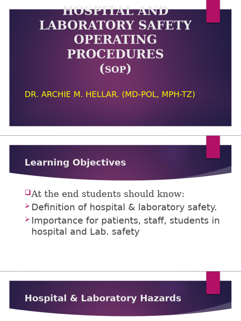 Sop - Hospital & Laboratory - Final | PDF | Hazards | Occupational ...
