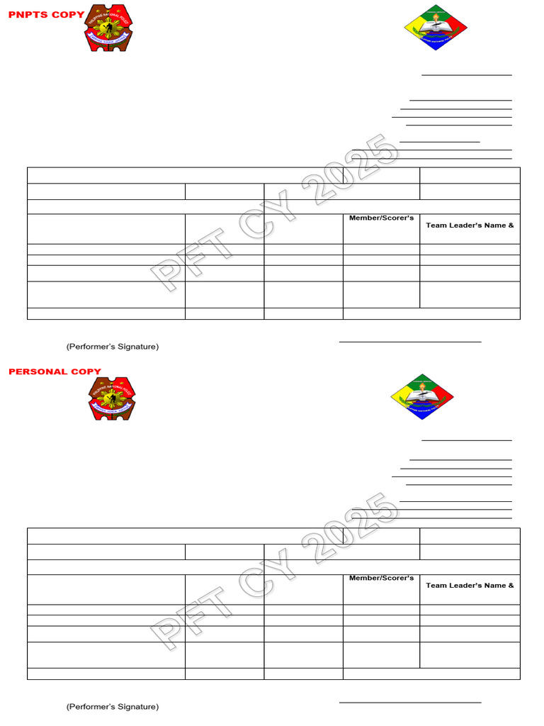 Pft Form Cy 2025 50 Yrs Old and Below 1 | PDF