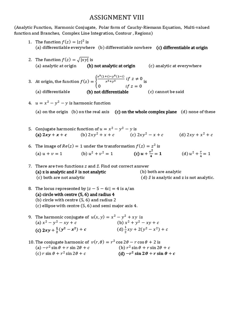 Complex Analysis Assignment Questions | PDF | Mathematical Concepts ...