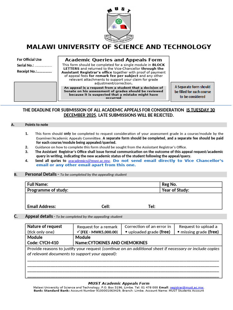 Academic Appeals Form 10 December 2025 | PDF