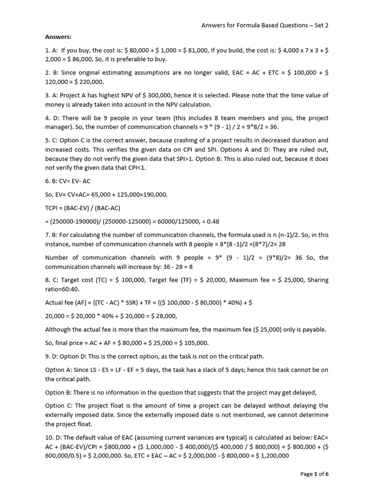 Formula Based Answers Set 2 | PDF | Net Present Value