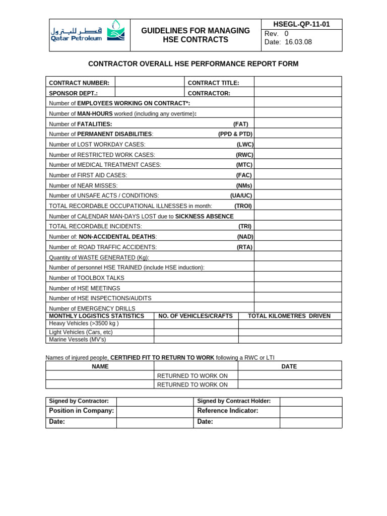 Overall HSE Performance Report Form | PDF