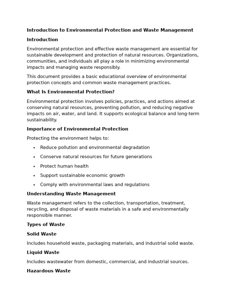 Introduction To Environmental Protection and Waste Management | PDF ...