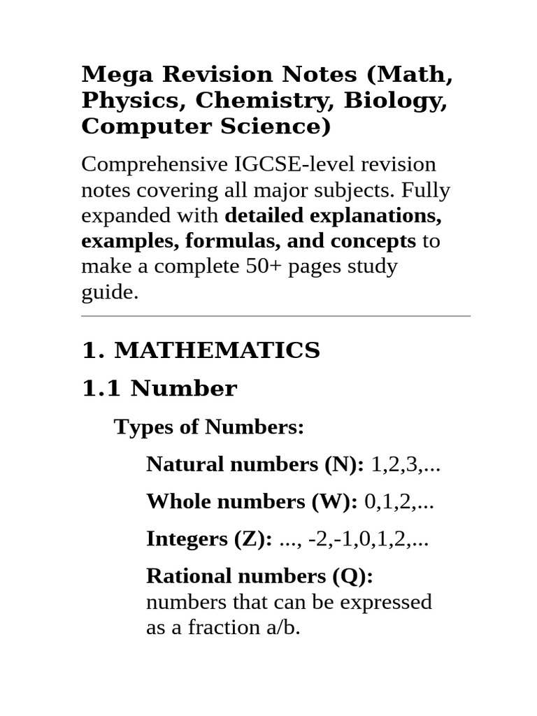 Comprehensive IGCSE Revision Notes | PDF | Numbers | Area