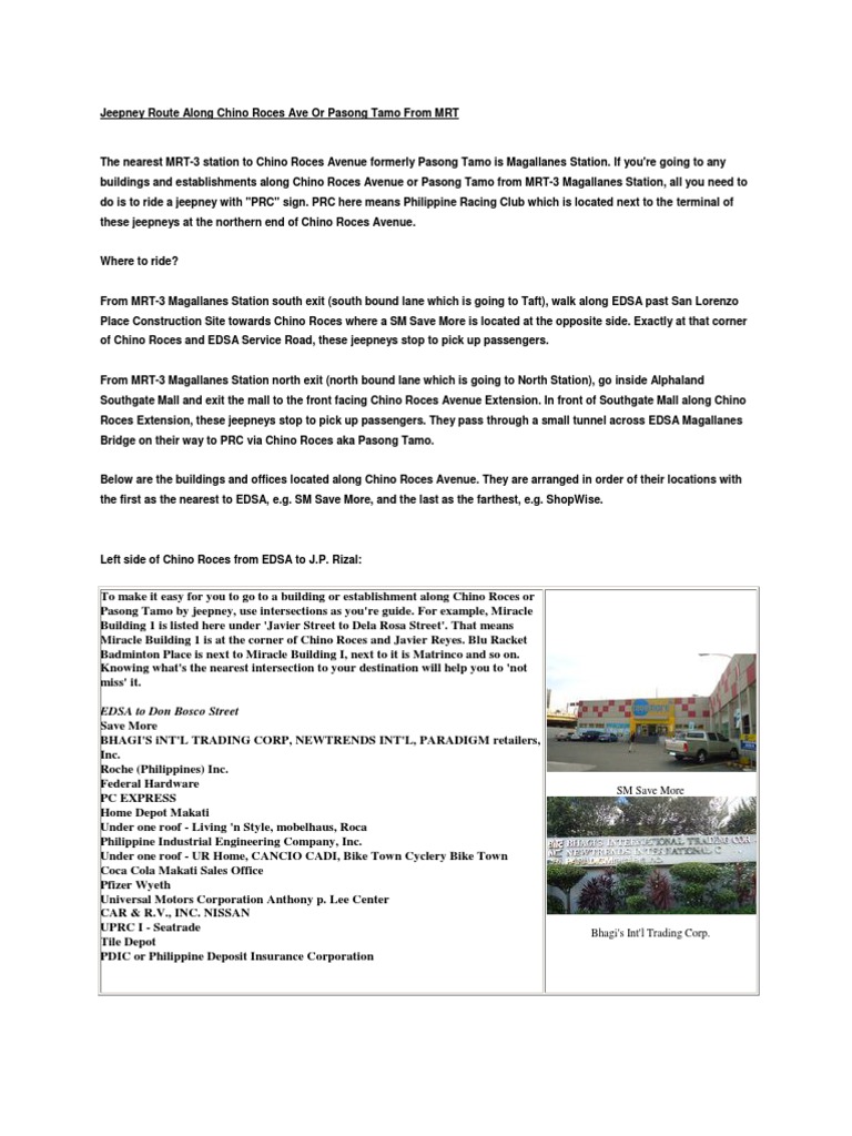 Jeepney Route MRT Magallanes Station Chino Roces Ave Buildings | PDF ...