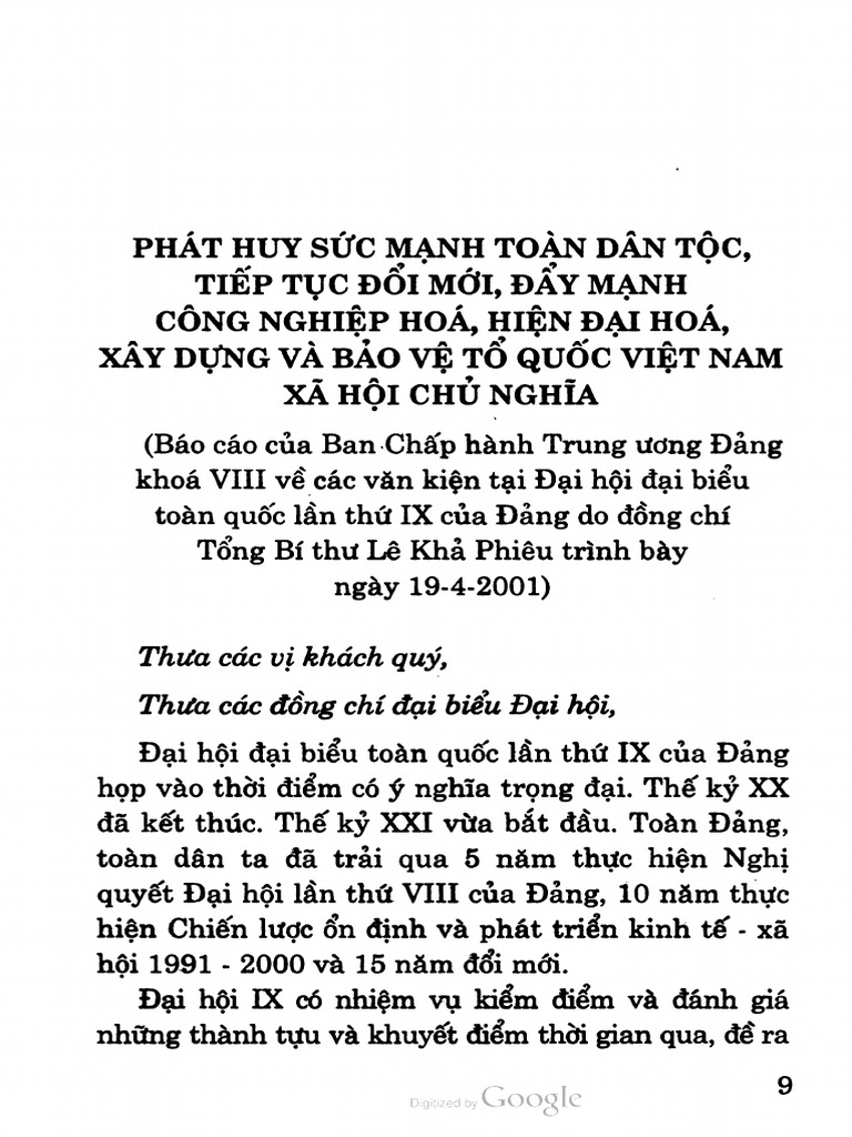 Văn Kiện Đại Hội Đại Biểu Toàn Quốc Lần Thứ IX | PDF