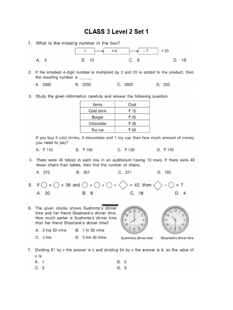 Class 3 Level 2 Set 1 | PDF