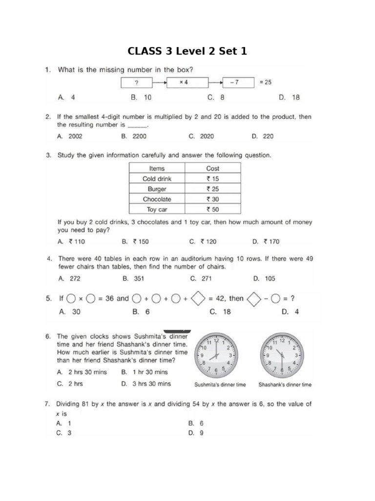 Class 3 Level 2 Set 1 | PDF