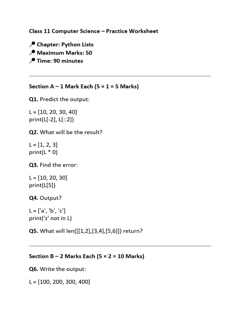 Practice Worksheet LIST | PDF