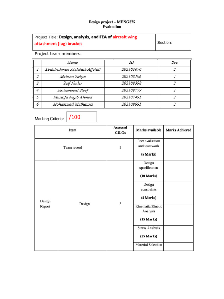 Aircraft Wing Lug Bracket Design Report | PDF | Fatigue (Material ...