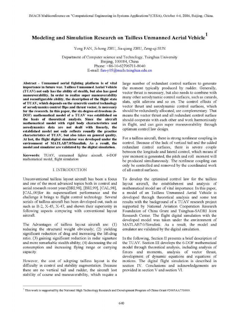 6-DOF Model for Tailless UAV Simulation | PDF | Flight Control Surfaces ...