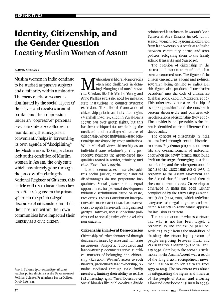 Identity Citizenship and the Gender Ques | PDF