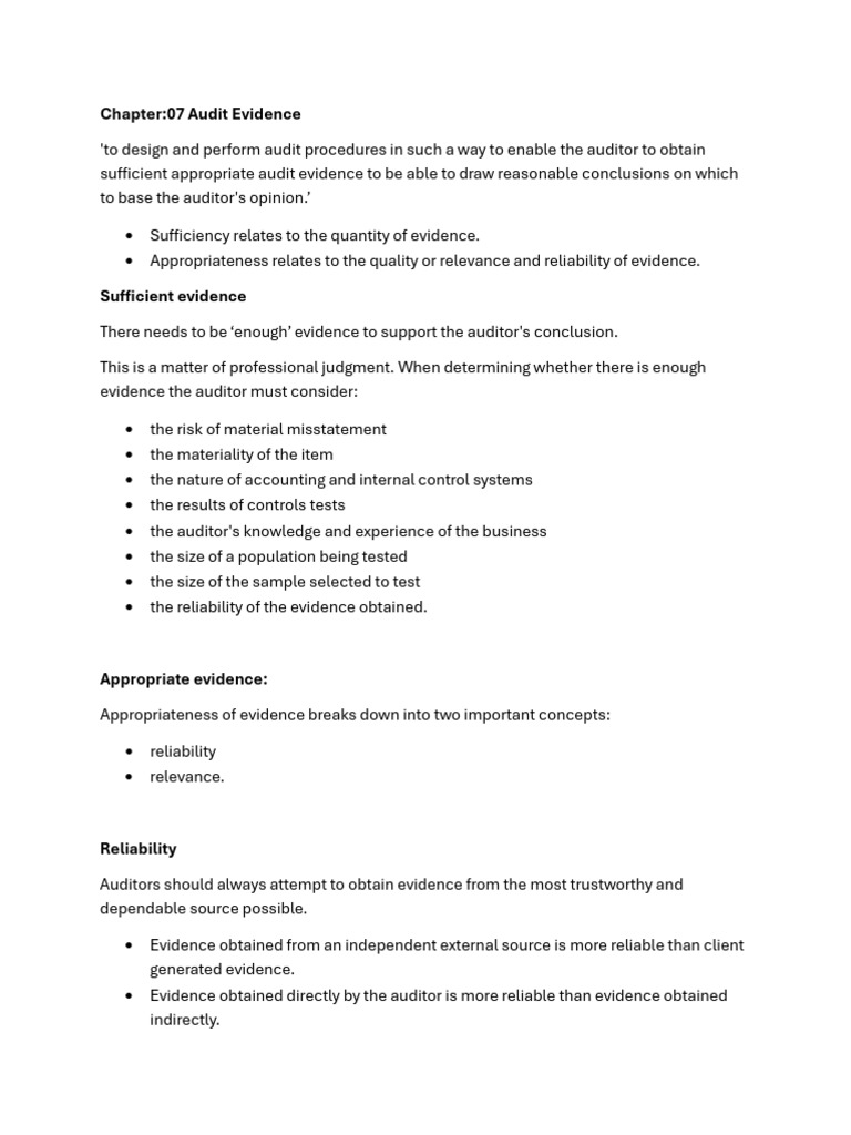 Cha 07 Audit Evidence (Extra) | PDF | Audit | Accounting