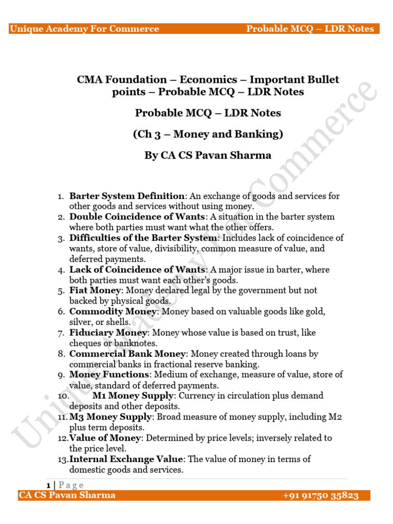 Economics MCQs: Money and Banking Guide | PDF | Money | Inflation