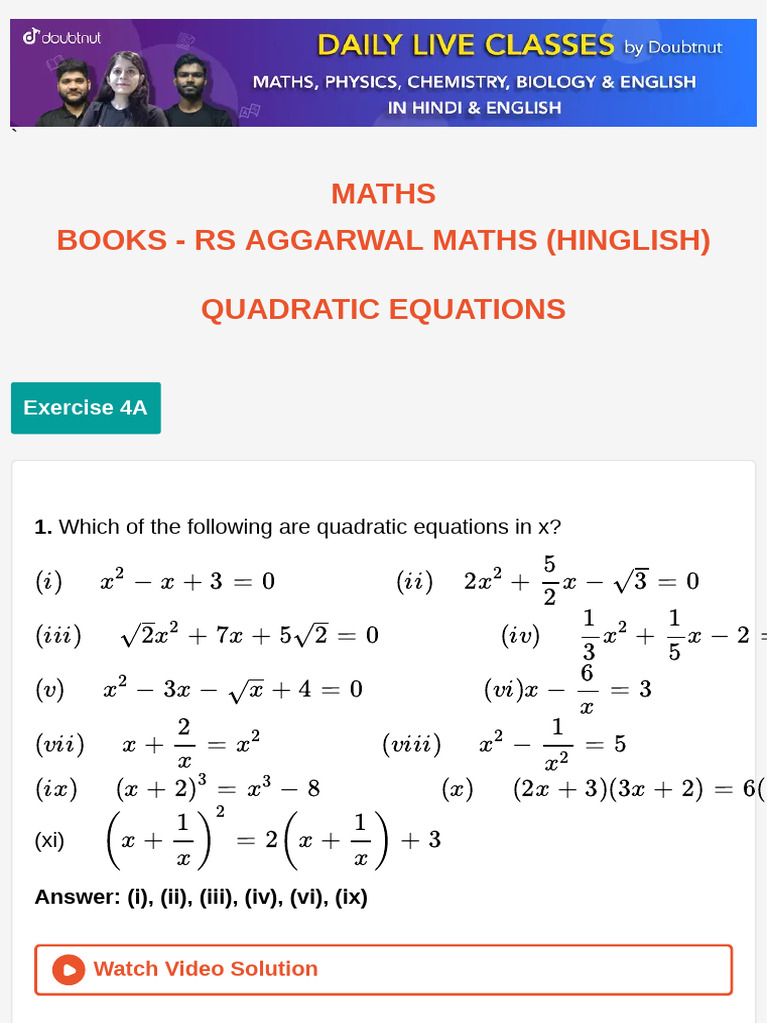 19986-books-doubtnut-question-bank-v3 | PDF | Quadratic Equation ...