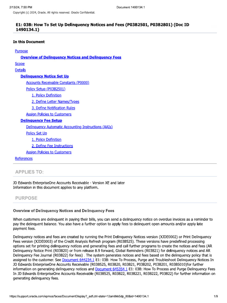 Delinquency Setup | PDF