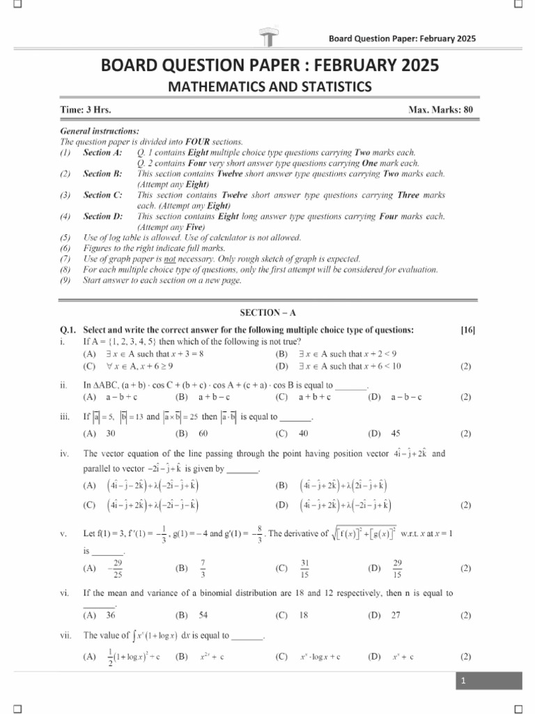 Xii TH Maths Question Paper 25-Wwm | PDF