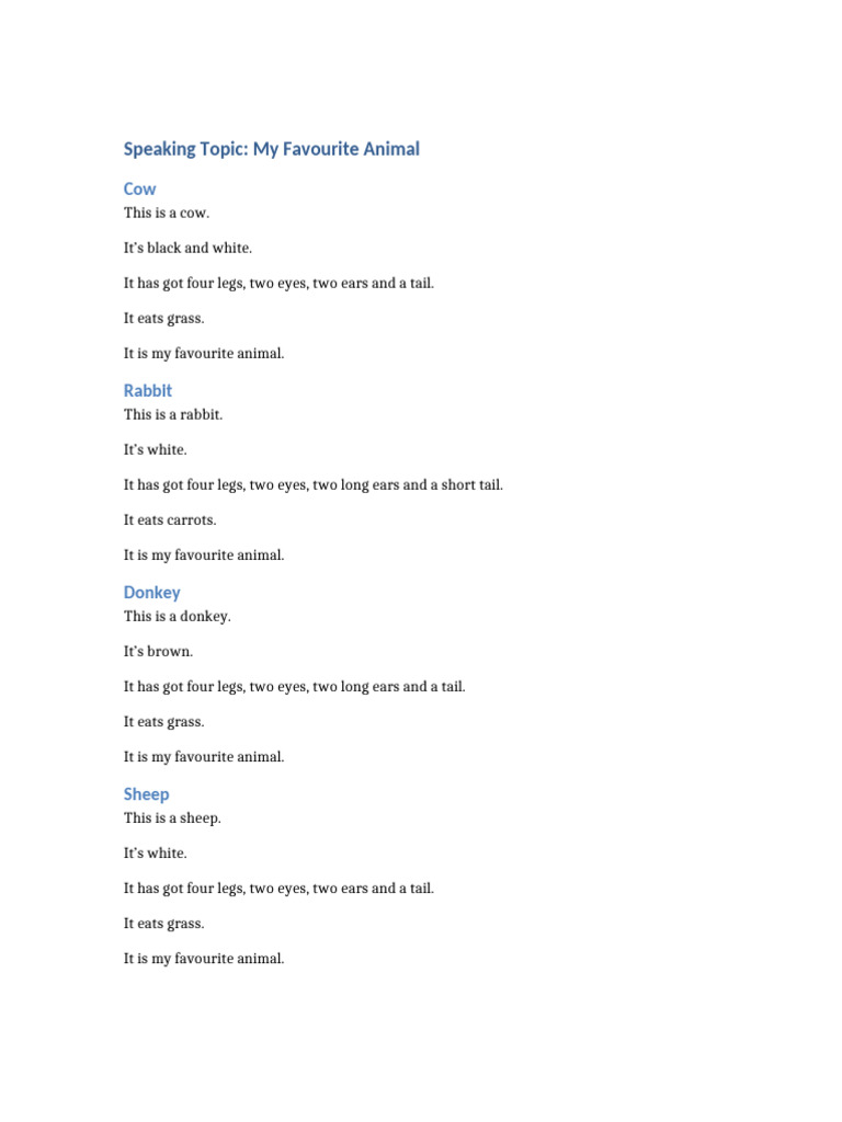 My Favourite Animal Speaking | PDF