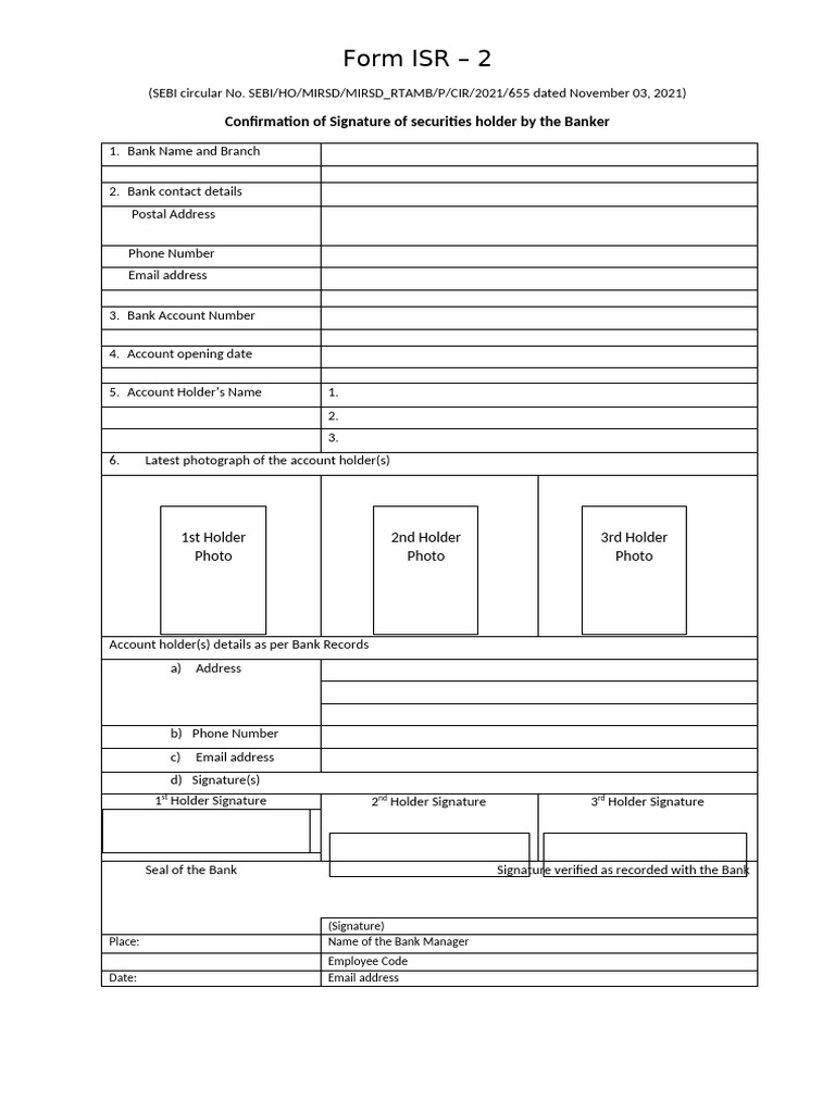 Bank Signature Verification Form ISR-2 | PDF