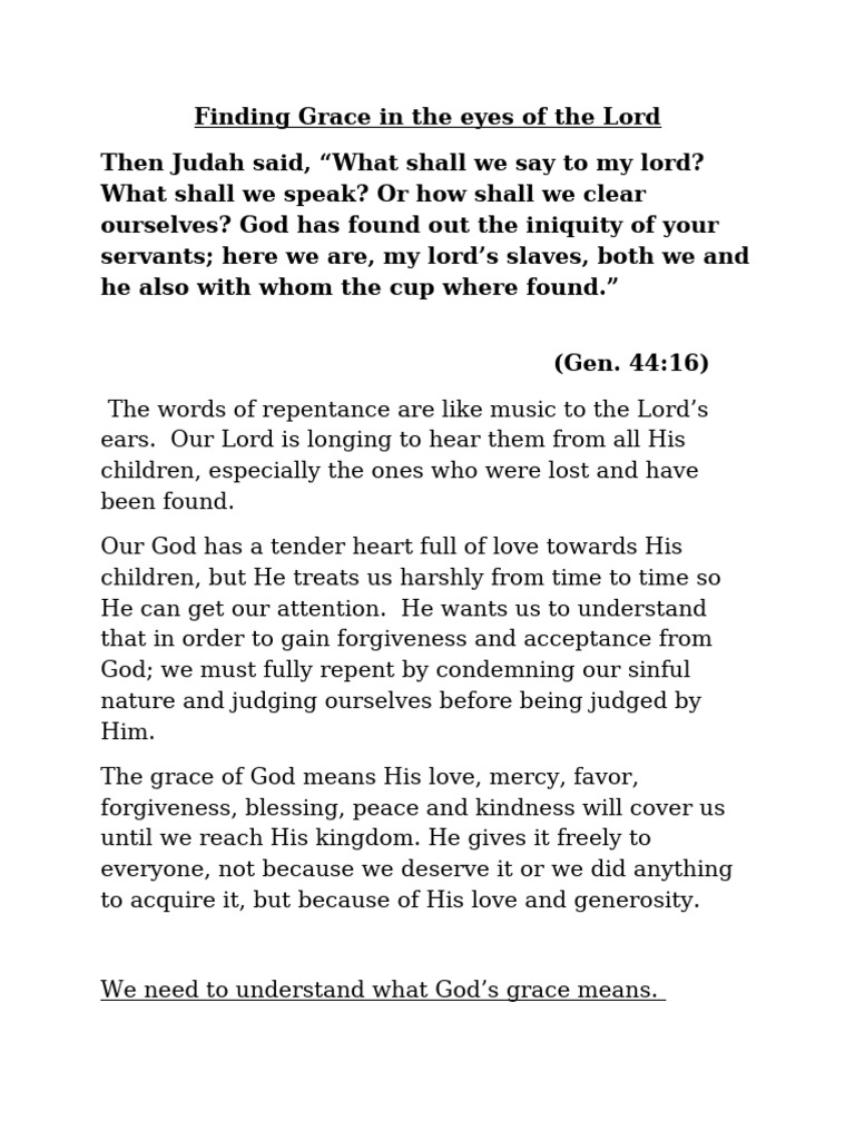 Finding Grace in The Eye of The Lord | PDF | Grace In Christianity | Sin