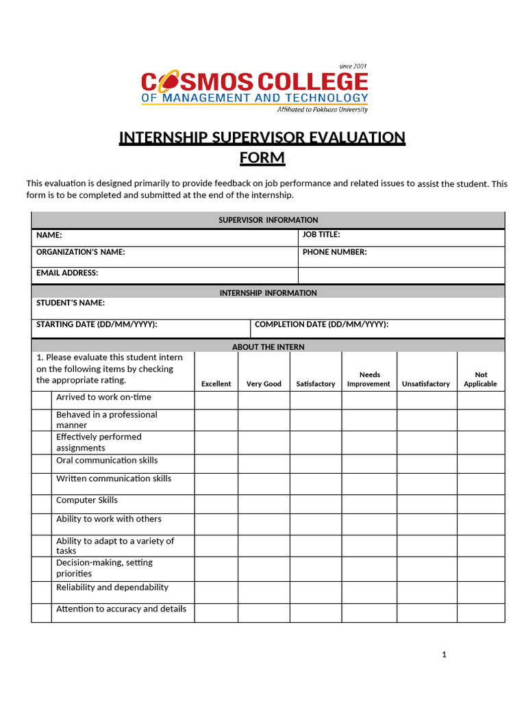 Internship Supervisor Evaluation Form 3585ff02 8037 4e9c 9680 ...