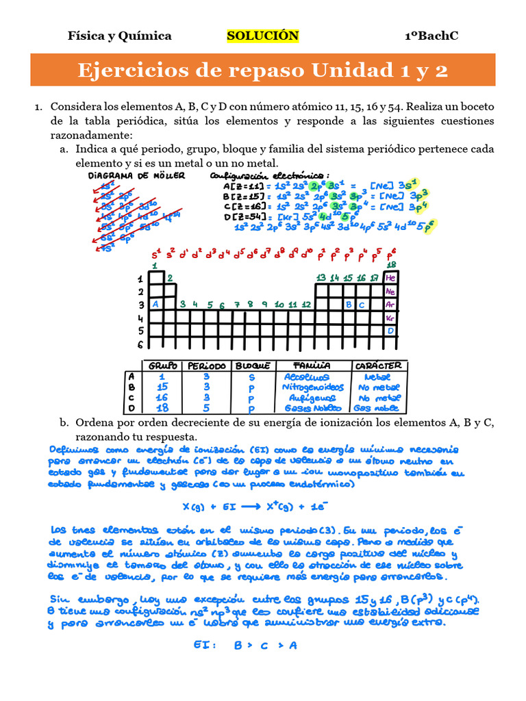 SOL_Ejercicios de Repaso Unidad 1 y 2 | PDF | Configuración electronica ...
