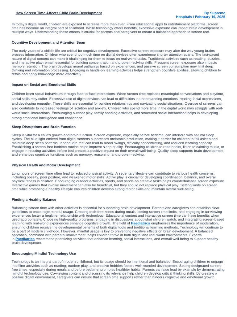 How Screen Time Affects Child Brain Development By | PDF | Sleep ...