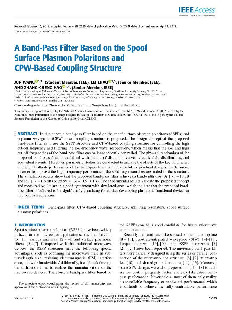 A Band-Pass Filter Based on the Spoof Surface Plasmon Polaritons and ...