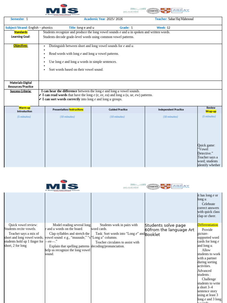 G1-Lesson Plan Week 12 Phonics | PDF | Phonics | Phonetics