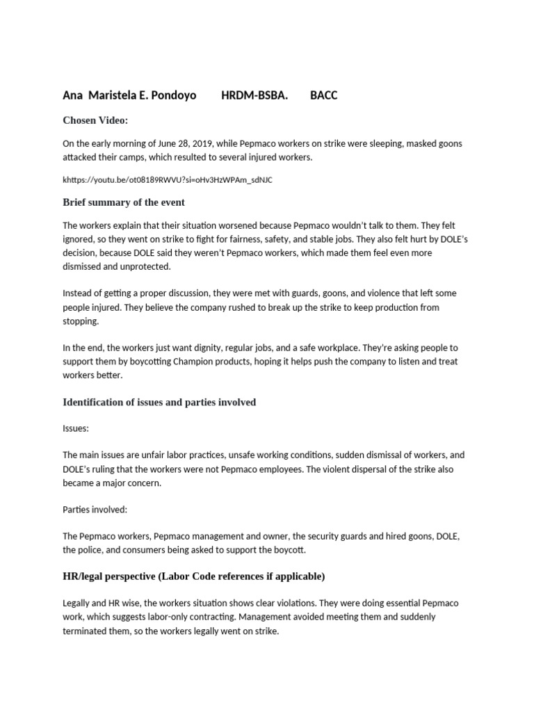 bacc pepmaco 2 | PDF | Strike Action | Labour Law