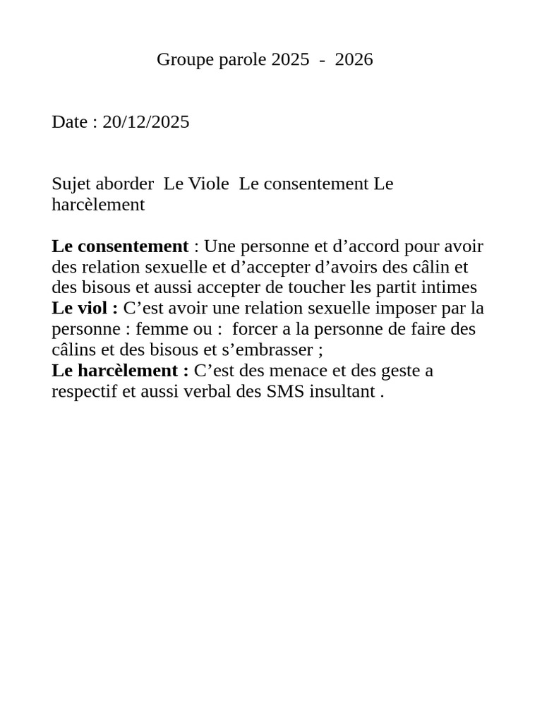 Groupe parole sur consentement et viol | PDF