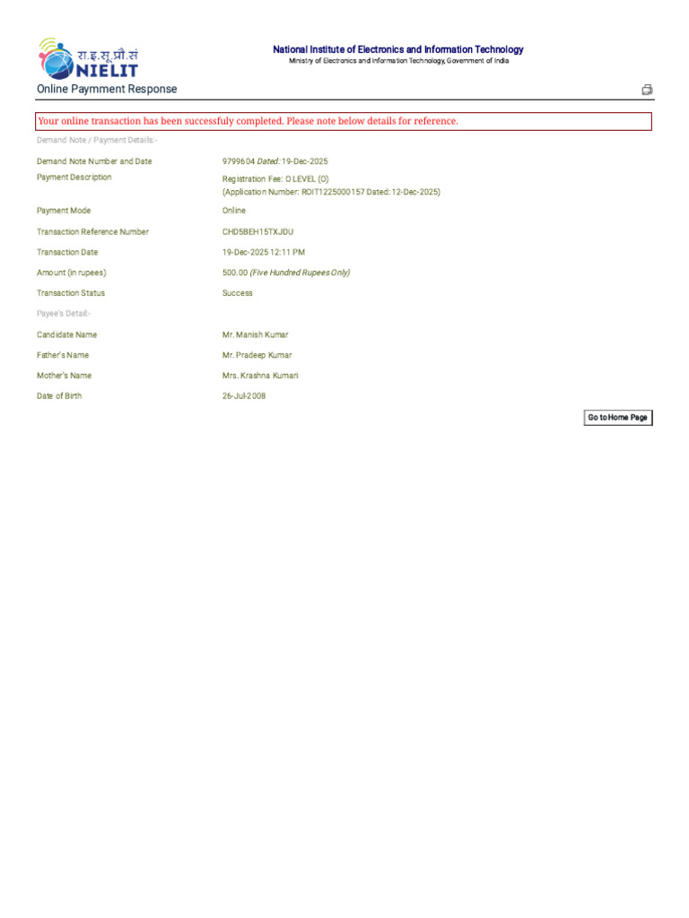 Successful Online Payment Receipt | PDF