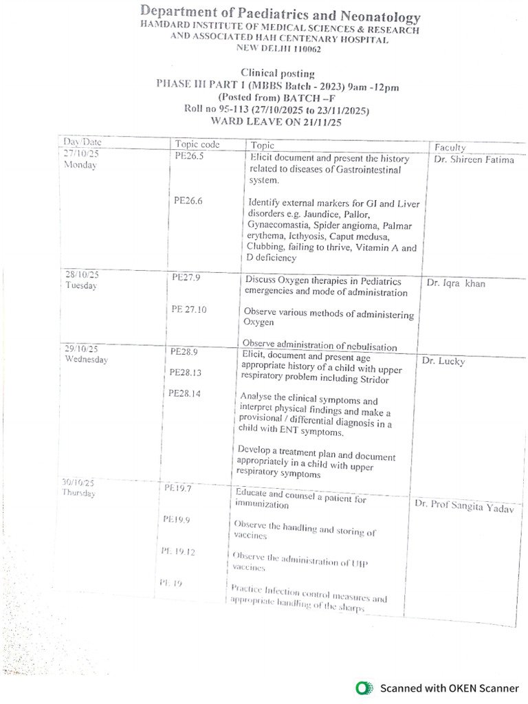 Paeds Clinical Posting | PDF