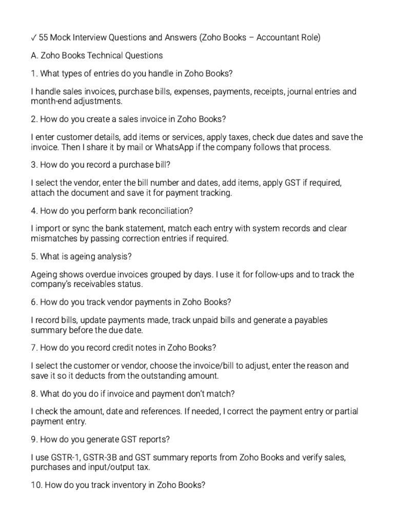Zoho Books Accountant Interview Q&A | PDF | Debits And Credits ...