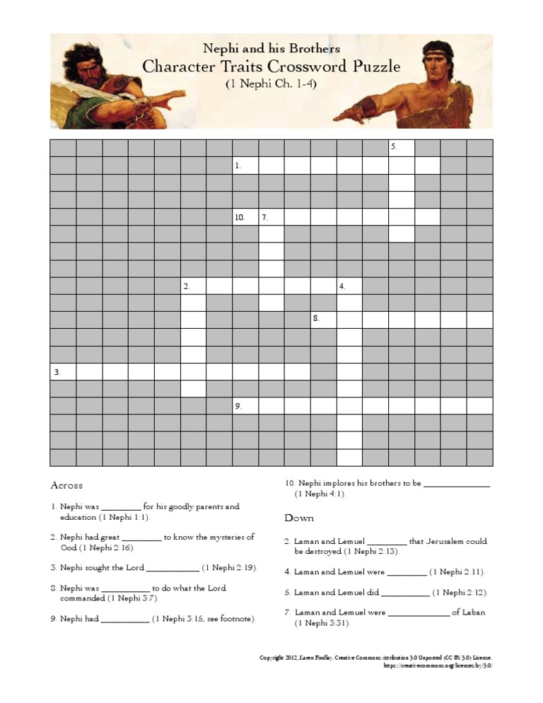 Nephi and His Brothers Character Traits Crossword Puzzle | PDF | Book ...