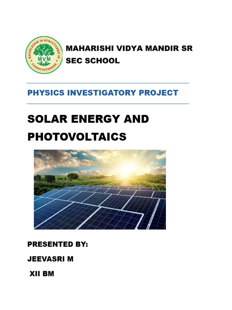 Physics Investigatory Project Solar Energy | PDF